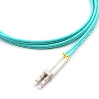 China Indoor LC UPC to LC UPC Fiber Optic Patch Cable Duplex Armored OM3 Multimode LSZH 3.0mm Aqua 10Gbps 300m for sale
