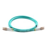 China Indoor LC UPC to LC UPC Fiber Optic Patch Cable Duplex Armored OM3 Multimode LSZH 3.0mm Aqua 10Gbps 300m for sale