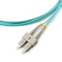 China SC UPC To LC UPC Fiber Optic Patch Cable Duplex OM3 Multimode OFNR 2.0mm Aqua for sale