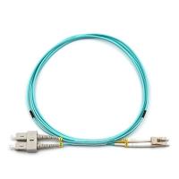 China SC UPC To LC UPC Fiber Optic Patch Cable Duplex OM3 Multimode OFNR 2.0mm Aqua for sale