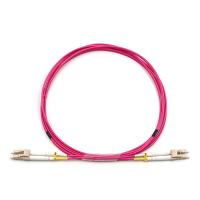 China LC UPC To LC UPC Fiber Optic Patch Cable Duplex OM4 Multimode OFNR 2.0mm Magenta for sale