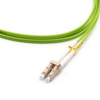 China LC UPC To LC UPC Fiber Optic Patch Cable Duplex OM5 Multimode OFNR 2.0mm Lime Green for sale