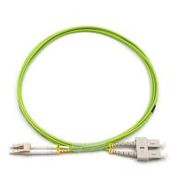China LC UPC To SC UPC Fiber Optic Patch Cable Duplex OM5 Multimode OFNR 2.0mm Lime Green for sale