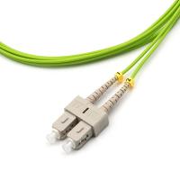China LC UPC To SC UPC Fiber Optic Patch Cable Duplex OM5 Multimode OFNR 2.0mm Lime Green for sale