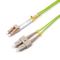China LC UPC To SC UPC Fiber Optic Patch Cable Duplex OM5 Multimode OFNR 2.0mm Lime Green for sale