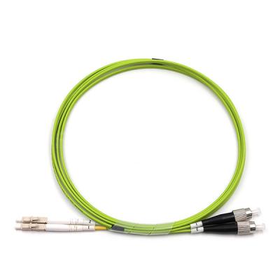 China LC UPC to FC UPC Duplex OM5 Multimode Fiber Patch Cable 2.0mm OFNR Lime Green for sale