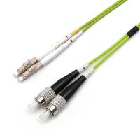 China LC UPC to FC UPC Duplex OM5 Multimode Fiber Patch Cable 2.0mm OFNR Lime Green for sale