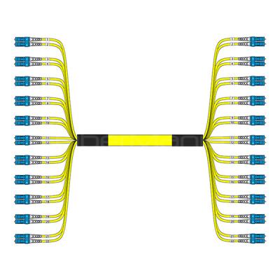 China LC to LC 24 Strand Single Mode 9/125 OFNR Breakout Cable 3.0mm Yellow for sale