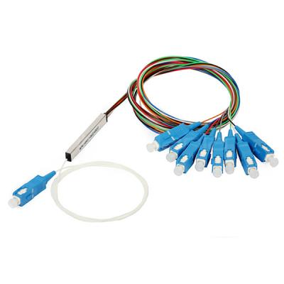 China 1x8 PLC Splitter Steel Tube with 0.9mm Cable and SC/UPC Connectors - 10.5dB Insertion Loss, -40°C to 85°C Operating Range for sale