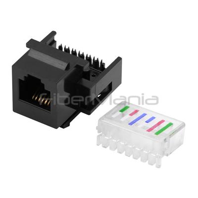 China CAT.3 RJ12 6P6C Toolless Telephone Keystone Jack with 50μ Gold Plating, 125V AC Rating, -20°C to 60°C Temperature Range for sale