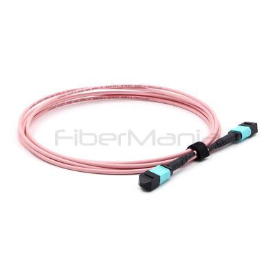 China MPO Female to MPO Female Trunk Cable Assembly 12 Fibers OM4 Polarity A Pink Jacket for sale