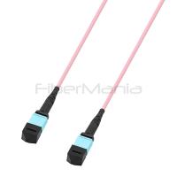 China MPO Female to MPO Female Trunk Cable Assembly 12 Fibers OM4 Polarity A Pink Jacket for sale