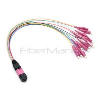 China MTP to LC MPO Fanout Cable 12 Core Corning ClearCurve Fiber Plug and Play for sale