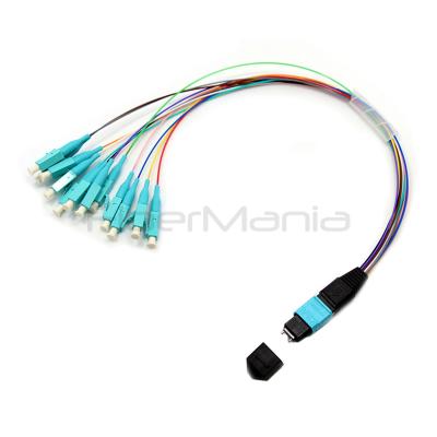 China MPO MTP to LC 12 Core Ribbon Fiber Patch Cord 0.9mm Fanout Cable OM3 Multimode for sale