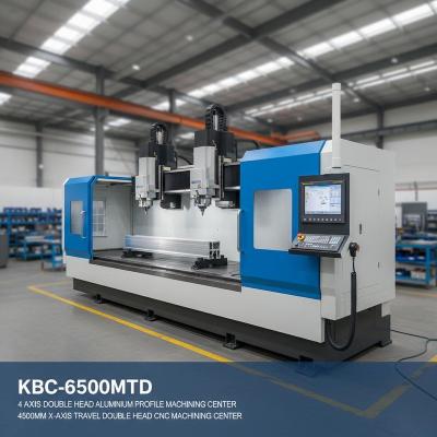 China KBC-6500MTD 4 Axis Double Head Aluminium Profile Machining Center with 4500mm X-axis Travel and Synchronized Dual Heads for sale