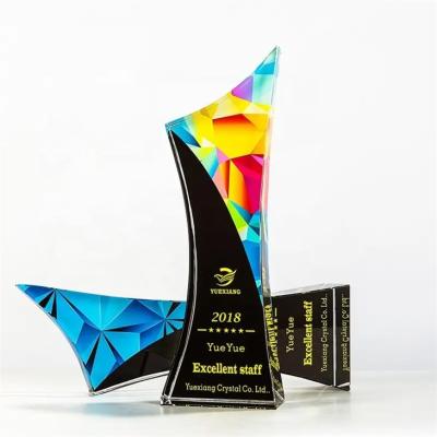 China Honor Of Crystal Wholesale Ceremony Souvenir Gifts Color Printing Customized K9 Crystal Trophy Award for sale