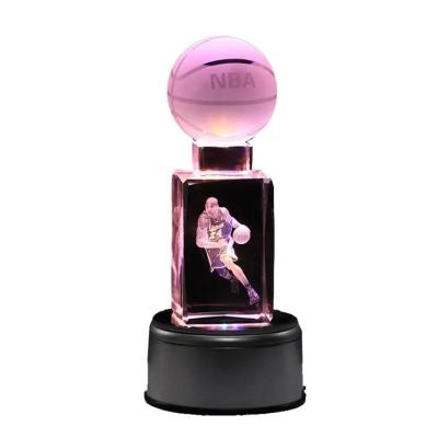 China Honor Of Crystal 2023 Sports Trophies Cup 3d Laser Crystal Glass Cube Crystal Glass Award Trophy for sale