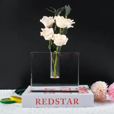 China Wedding Table Decoration Tabletop Vase Rectangle Shaped Clear Crystal Glass Vase Crystal Flower Vase for sale