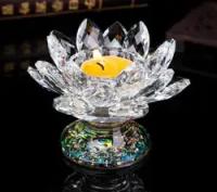 China New Gifts K9 Glass Crystal Lotus Flower Wedding Gifts Candle Holders Feng Shui Crafts Glass Lotus for sale
