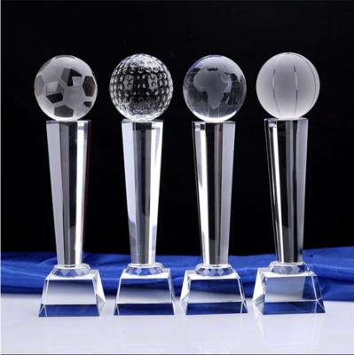 China Customized Crystal Glass Trophy With Ball On The Top for sale