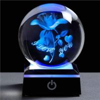 China Creative Ornament Handicraft 3D Engraved Rose Crystal Ball With LED Base for sale