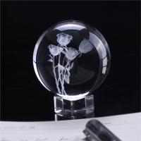 China Creative Ornament Handicraft 3D Engraved Rose Crystal Ball With LED Base for sale