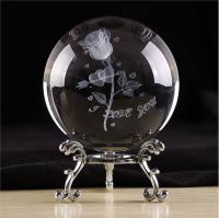 China Creative Ornament Handicraft 3D Engraved Rose Crystal Ball With LED Base for sale