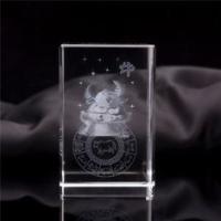China Crystal Engraved Rose Birthday Gift Home Decor Sculpture Cube With LED Base for sale