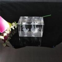 China Crystal Engraved Rose Birthday Gift Home Decor Sculpture Cube With LED Base for sale