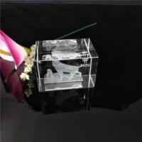 China Crystal Engraved Rose Birthday Gift Home Decor Sculpture Cube With LED Base for sale