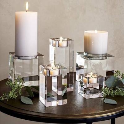 China Square Clear Crystal Glass Ornament Tealight Candle Holde for sale