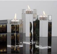 China Square Clear Crystal Glass Ornament Tealight Candle Holde for sale