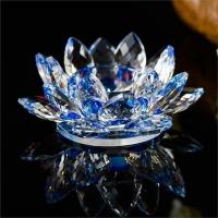 China Home Decoration 7 Colors Tea Light Buddhist Candlestick Glass Crystal Lotus Flower Candle Holder for sale