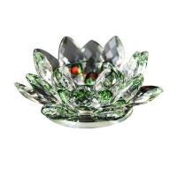China Home Decoration 7 Colors Tea Light Buddhist Candlestick Glass Crystal Lotus Flower Candle Holder for sale