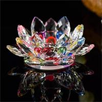 China Home Decoration 7 Colors Tea Light Buddhist Candlestick Glass Crystal Lotus Flower Candle Holder for sale