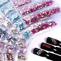 China New Decorations Perfect Cutting Surface Mix Size Coloyrful Crystal Glass Round 3D Nail Arts Rhinestones for sale