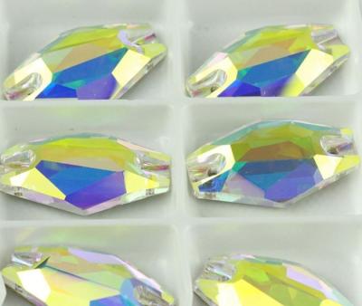 China Hexagon Shape Rhinestone Flat Bottom Double-hole AB Color for sale