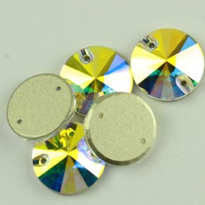 China Round Rivoli Double Hole Rhinestone for sale