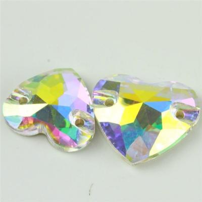 China Heart Shape Hand Sewing Drill Double-hole Flatback Crystal Stones for sale