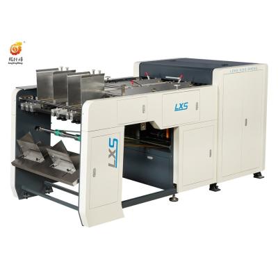China LS-1200G Automatic Cutting and Grooving Machine for Cardboard - 4 Slots, Grooving + Corner Cutting, 20-80 pcs/min for sale