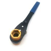 China Dual Sized Square Socket Distribution Lineman's Ratcheting Wrench with Soft Grip Handle for sale