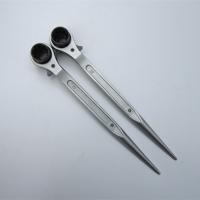 China 12in Long Carbon Steel Pointed Handle Scaffold Podger Ratchet Wrench 19mm 22mm Double Size Socket Ratchet for sale