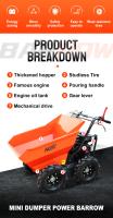 China Wheel Barrow Mini Dumper Site Mini Crawler Dumper Loader with 4.1/3600kw/rpm Rated Power for sale