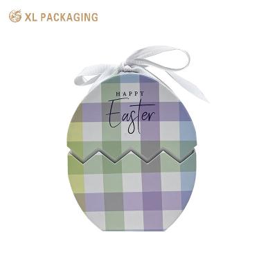 China Custom Easter Egg Shaped Chocolate Gift Box 3 Pieces Set Packaging Box with White Ribbon & EVA Insert for sale