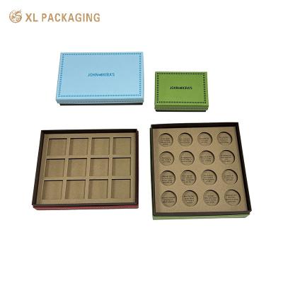 China 2-Piece Lid & Base Luxury Chocolate Packaging with UV Logo and Gold Stamping 9 Square Cavity Kraft Inner Tray for sale