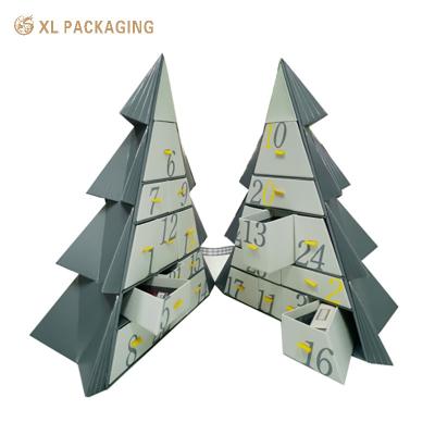 China XL Packaging Custom Packaging Box Factory Countdown To Christmas With Luxury Gifting Exquisite 12/14-Drawer Christmas Tree Advent Calendar Custom Drawer Box Packaging With Gold Foil Accents for sale