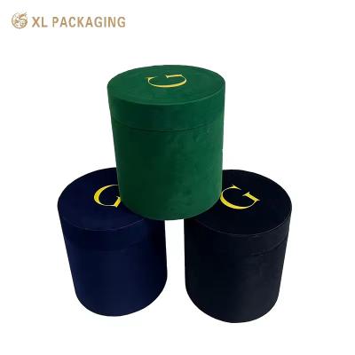 China XL Packaging Custom Packaging Box Factory Luxury Color Velvet Round Dry Flower Box Rose Gift Boxes Valentine'S Day Round Cylinder Packaging Velvet Flower Tube for sale