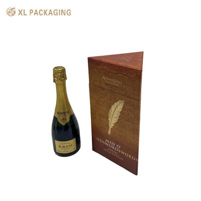 China Custom Luxury Triangle Wine Box with Cardboard Bottle Holder and Gold Foil Finish for sale