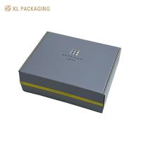 China Custom Printed Corrugated Mailer Boxes for Cosmetics | Luxury Grey & Yellow Shipping Boxes with Logo | Easy Tear Strip for Beauty Products for sale