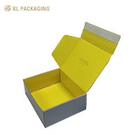 China Custom Printed Corrugated Mailer Boxes for Cosmetics | Luxury Grey & Yellow Shipping Boxes with Logo | Easy Tear Strip for Beauty Products for sale